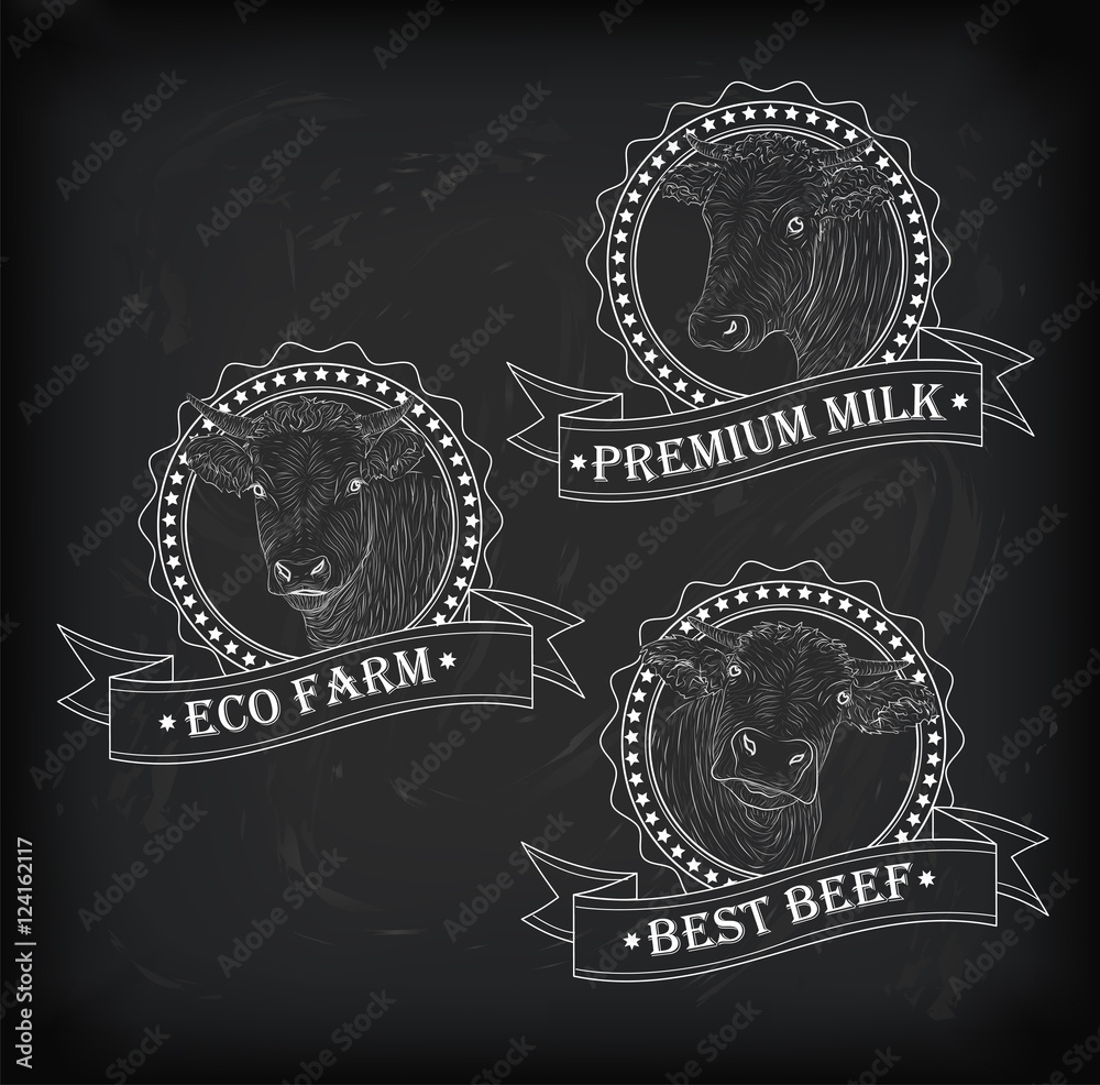 Cow, calf, bull cute muzzle face set collection variation sticker icon ...