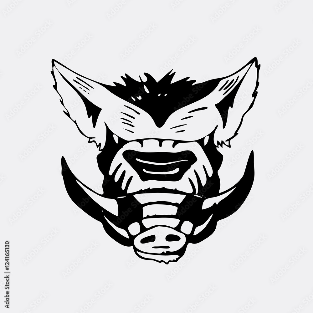 Logo, symbol, sign, stencil boar head.Unique technique. Vintage hand ...