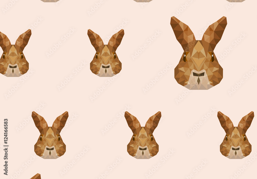 Brown Low Poly Rabbit Head Seamless Pattern Set Stock Template | Adobe ...