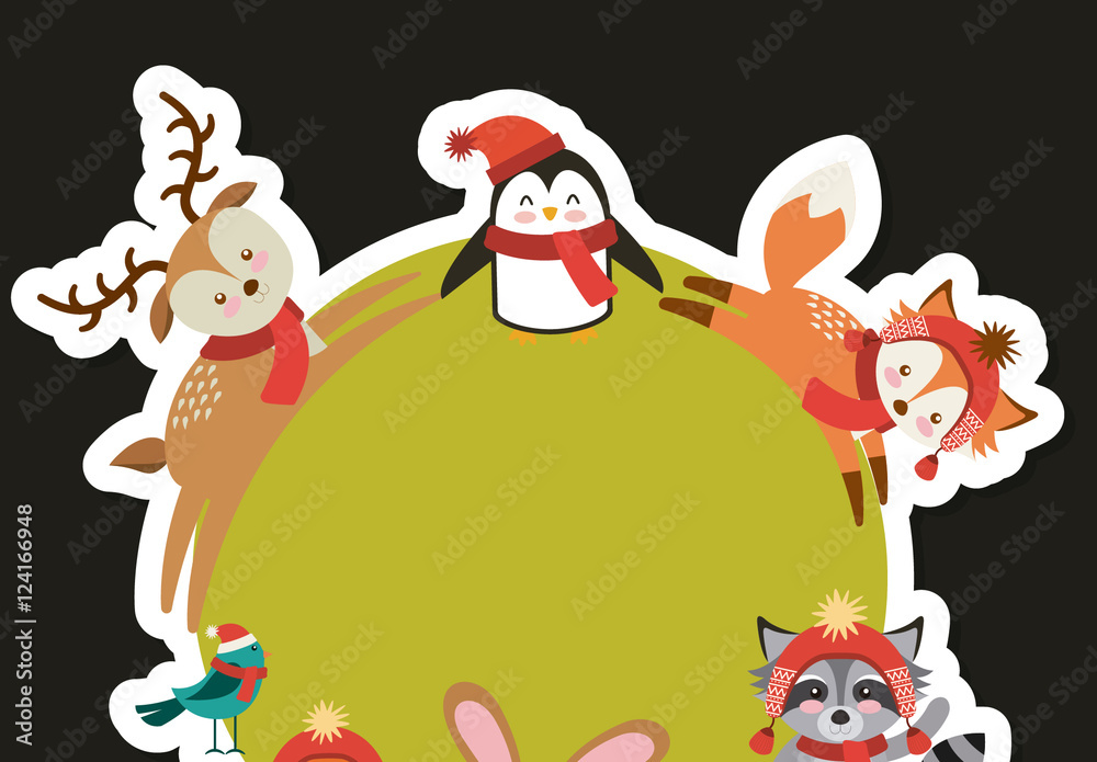 Cute Winter Animals Christmas Sticker Set Stock Template | Adobe Stock