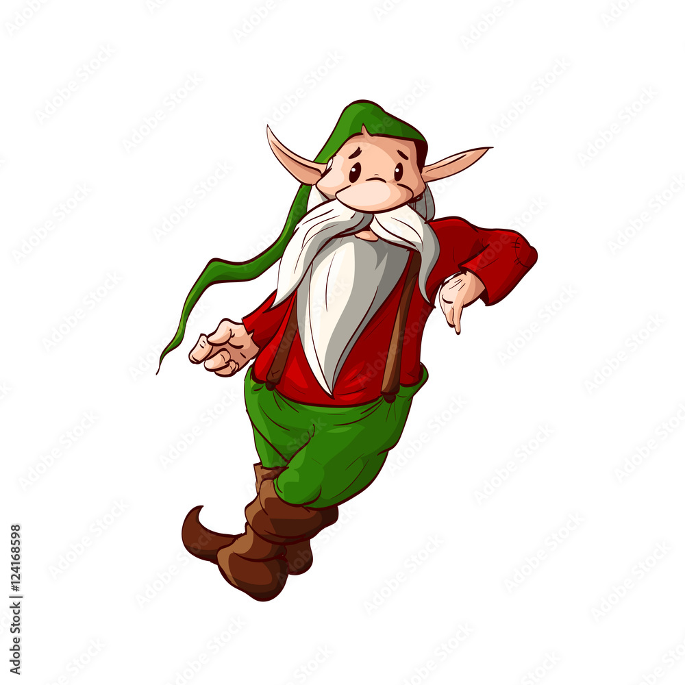 Colorful vector illustration of a dwarf or a christmas elf leaning ...