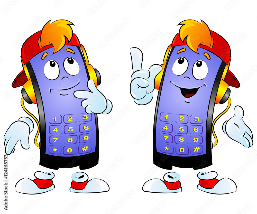 Cartoon mobile, smartphone. A large series of gestures and emotions ...