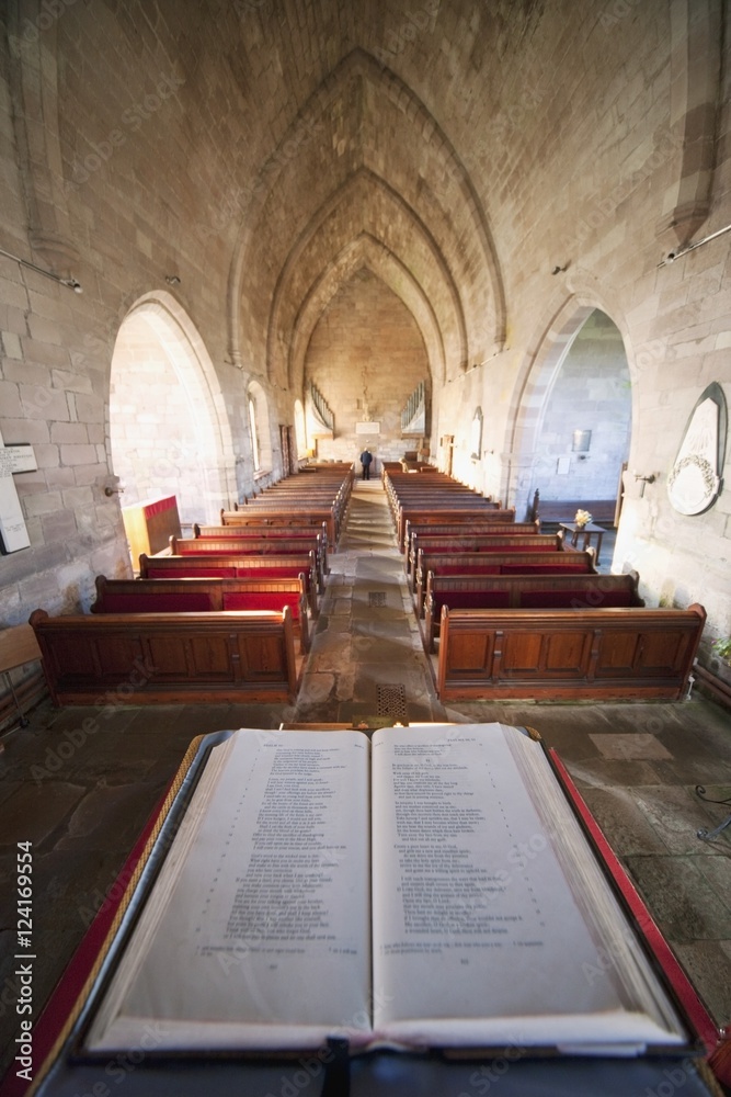 Northumberland, England; An Open Bible At The Back Of A Church Stock ...