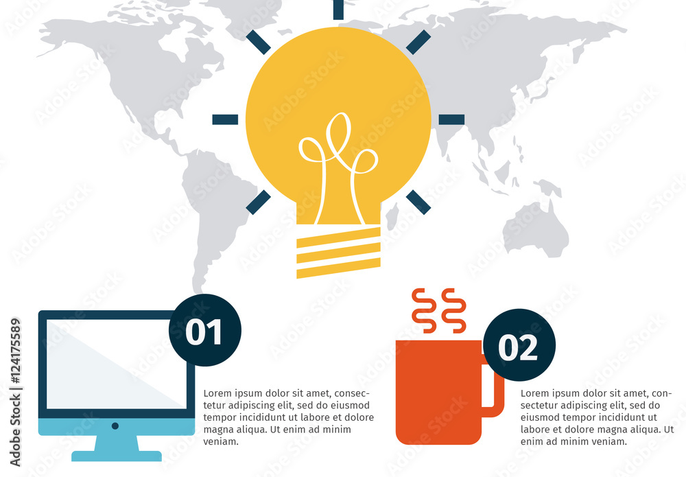 Bright Ideas Infographic with World Map Element Stock Template | Adobe ...