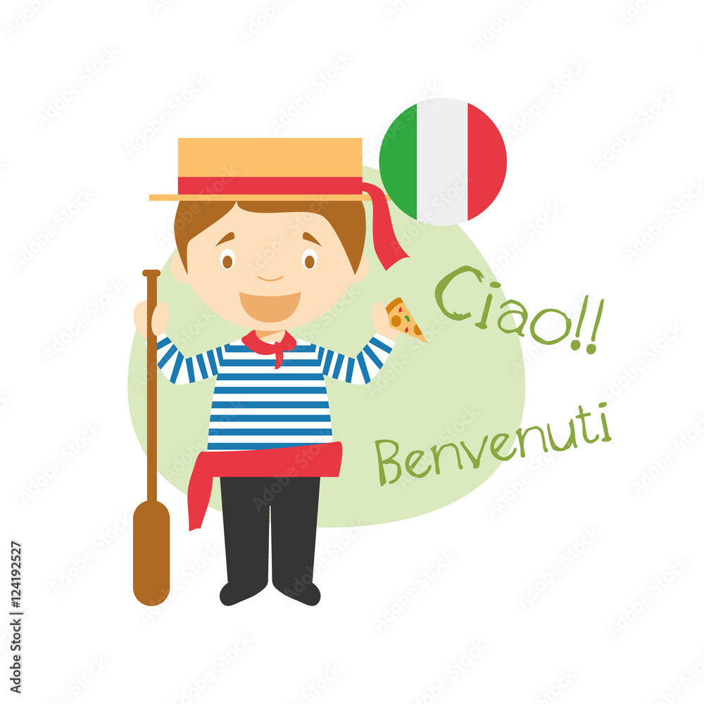Vector illustration of cartoon characters saying hello and welcome in ...