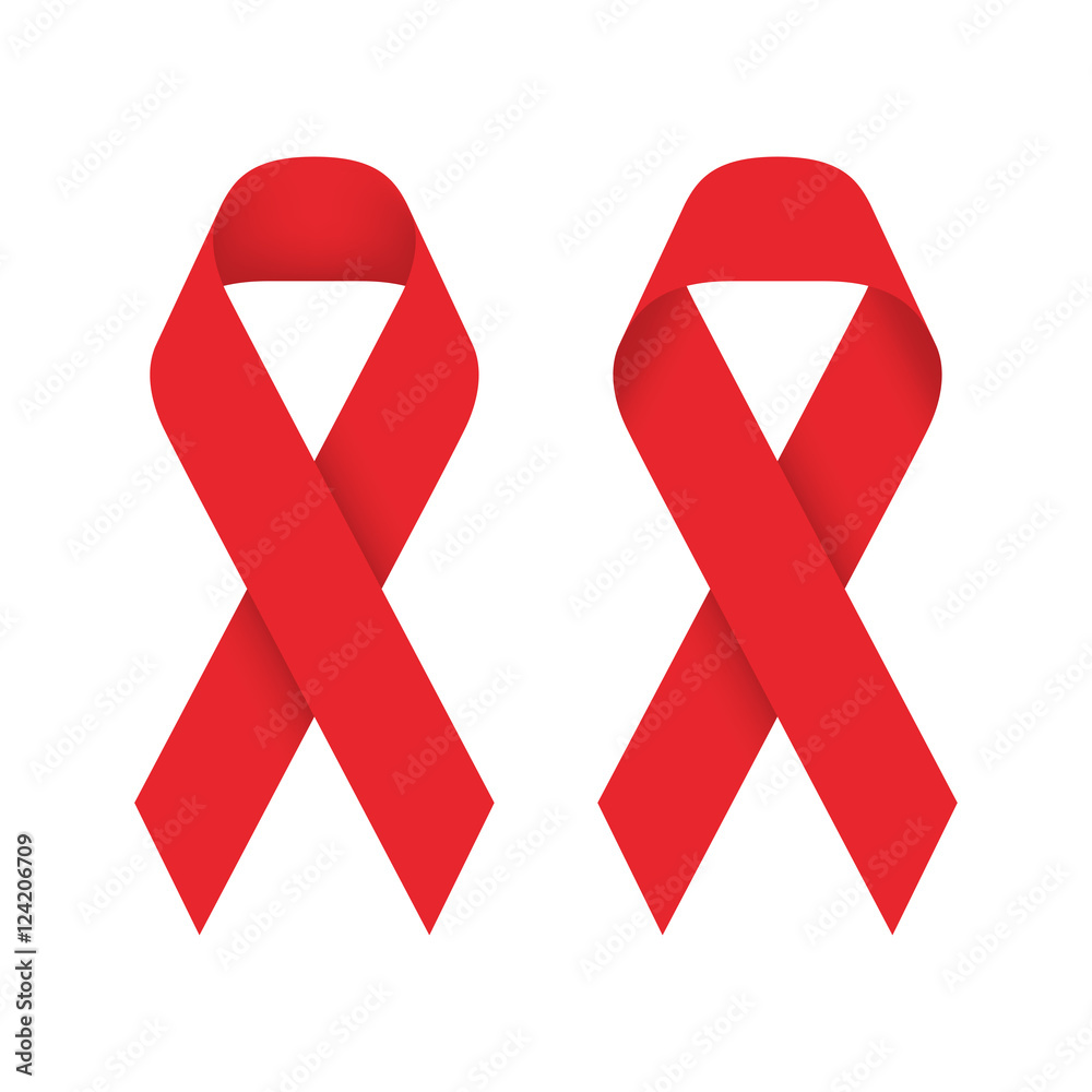 Red ribbon AIDS, HIV icon illustration, front and back side isolated on ...