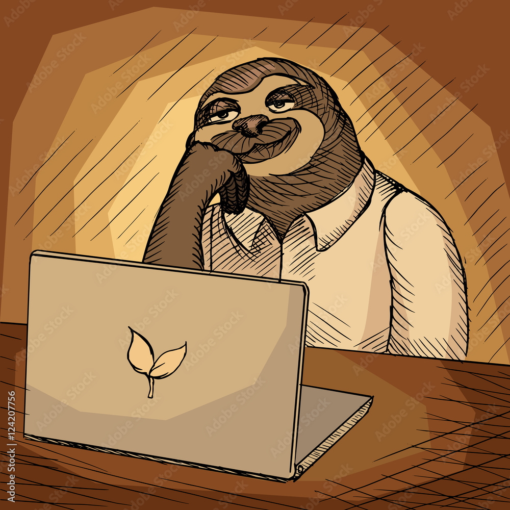 Sloth office worker cartoon vector illustration Stock Vector | Adobe Stock