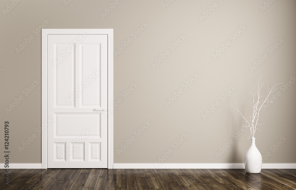 Interior background with door 3d rendering Stock Illustration | Adobe Stock