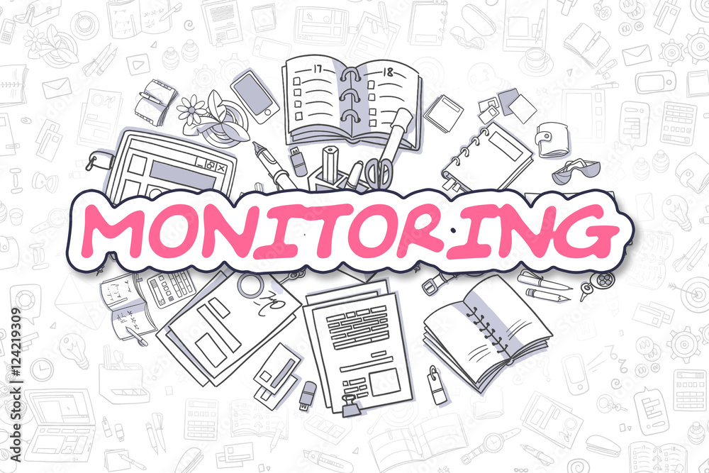 Monitoring - Cartoon Magenta Text. Business Concept. Stock-Illustration ...