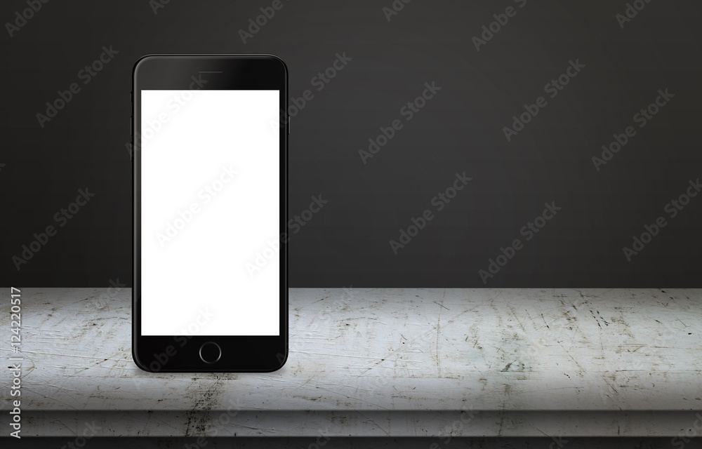 Mobile phone on table. Vertical position with free space for text ...