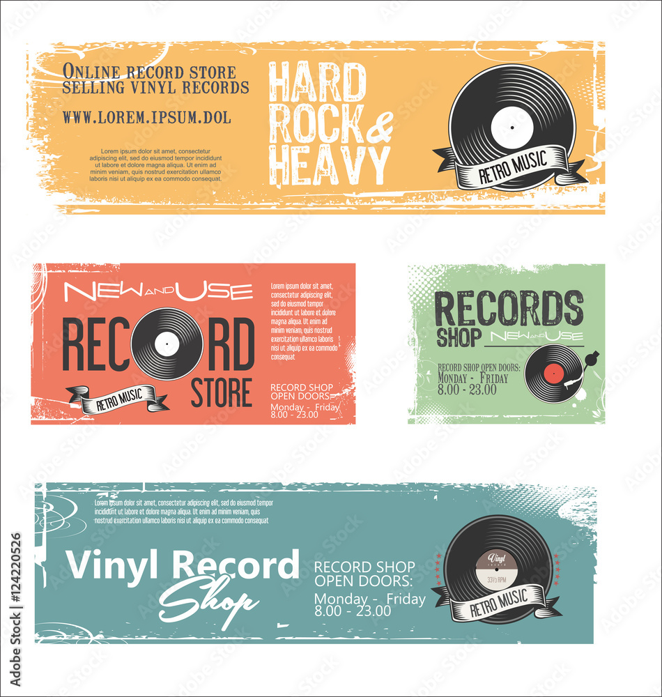 Record shop retro vintage background Stock Vector | Adobe Stock