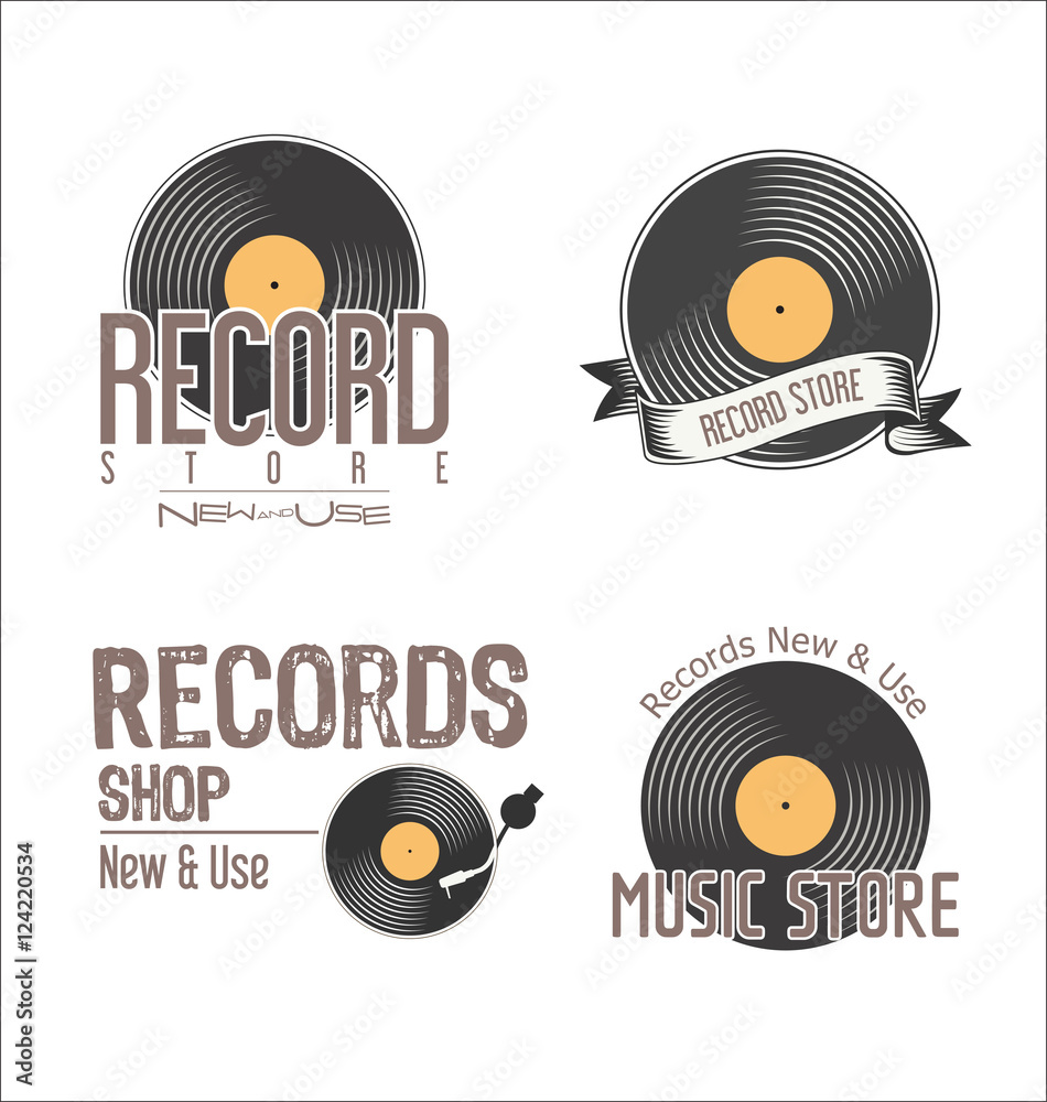 Record shop retro vintage background Stock Vector | Adobe Stock