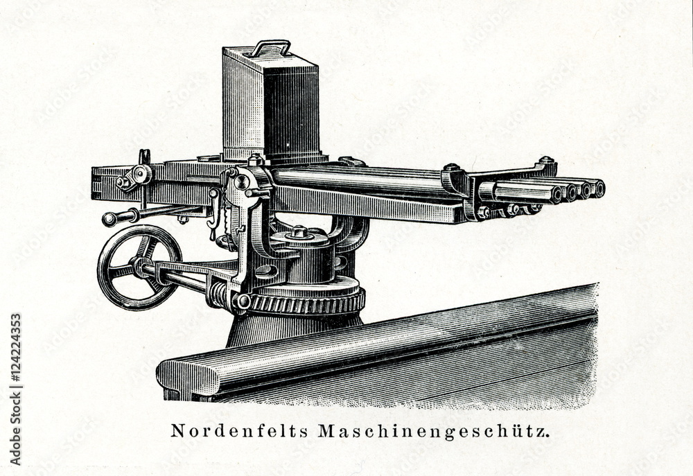 Four barreled Nordenfelt gun (from Meyers Lexikon, 1895, 7/440/441 ...