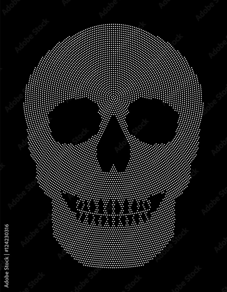 Skull radial dot pattern. Symbol of the bone structure of an head of a ...