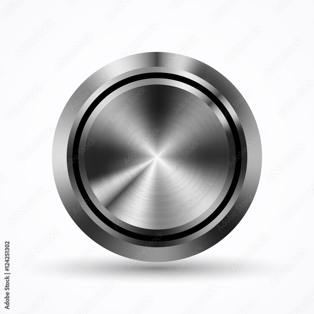 Button with metal texture, chrome, steel. Vector illustration. Stock ...