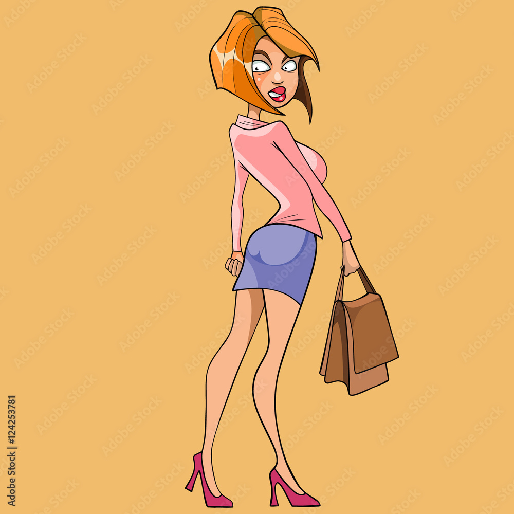 cartoon slender woman walks and looks back Stock Vector | Adobe Stock