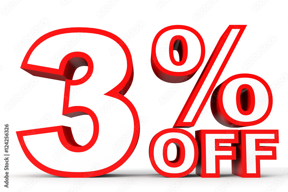 Discount 3 percent off. 3D illustration on white background. Stock ...