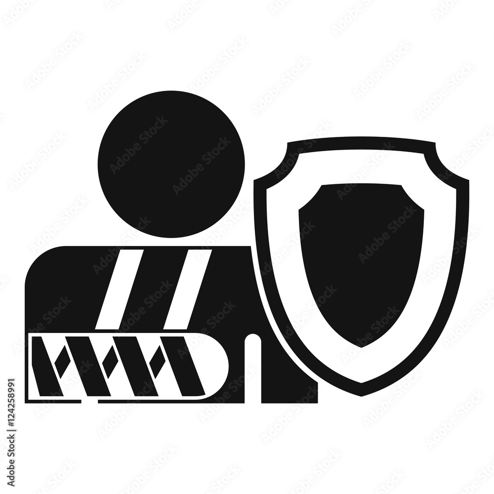 Broken arm and safety shield icon. Simple illustration of broken arm ...