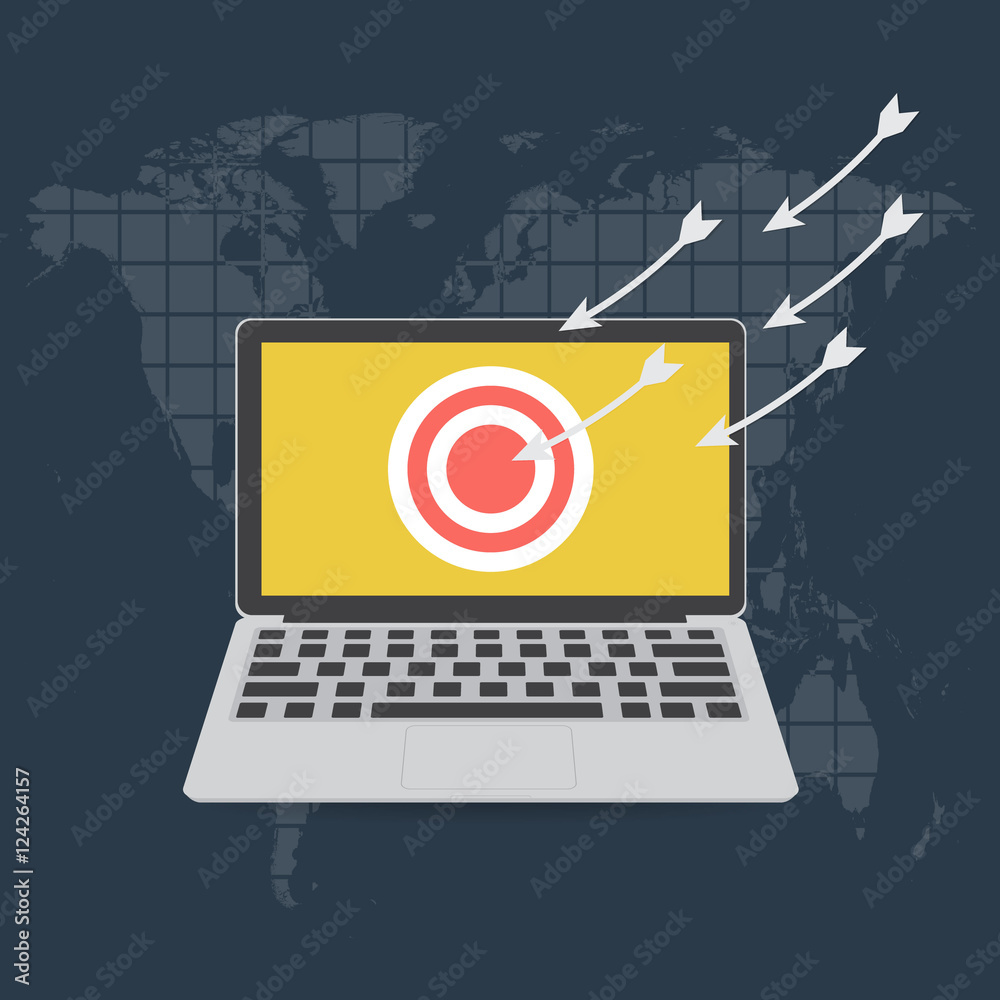 Cyber crime DDOS dos denial of service attack concept with victim ...