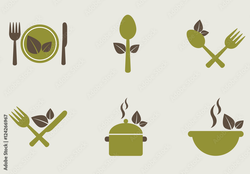 Green Organic Food and Cooking Icons Set Stock Template | Adobe Stock
