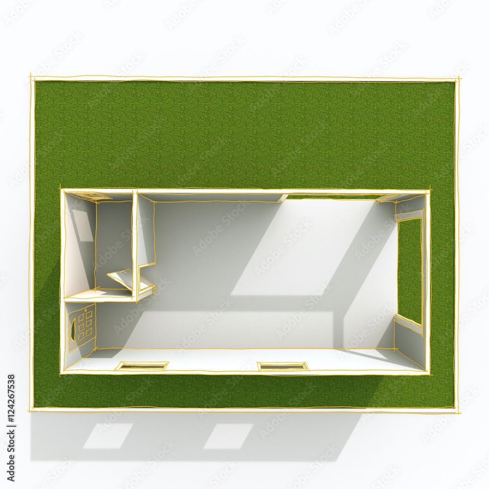 Freehand sketch drawing of empty loft apartment with green garden Stock ...