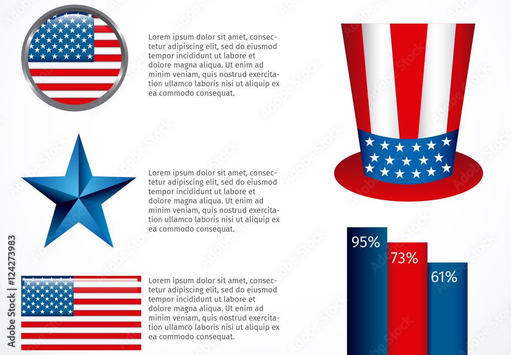 United States Data Infographic with Flag Theme Icon Set Stock Template ...