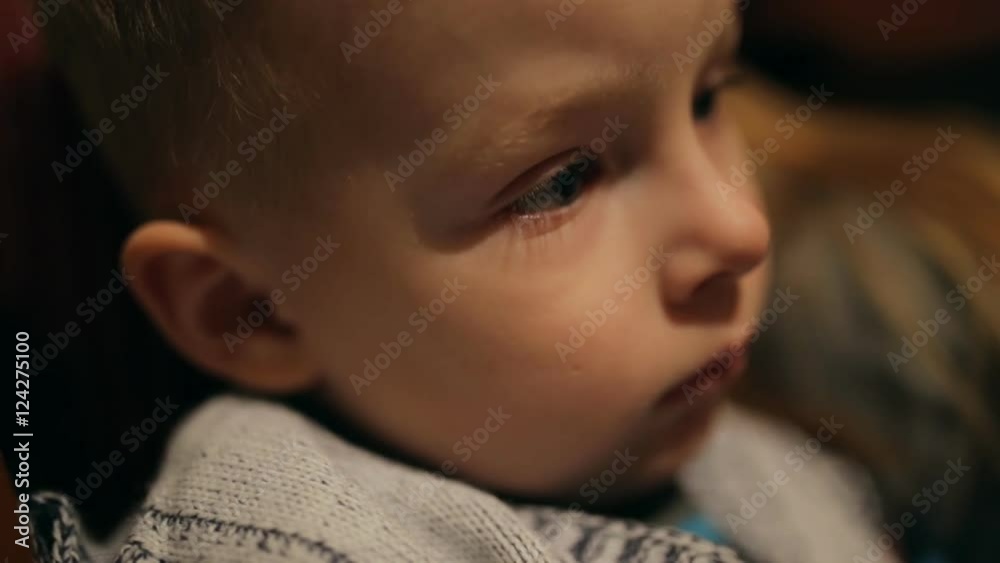 Portrait of little boy finger touch lens on a camera and smiling vídeo ...