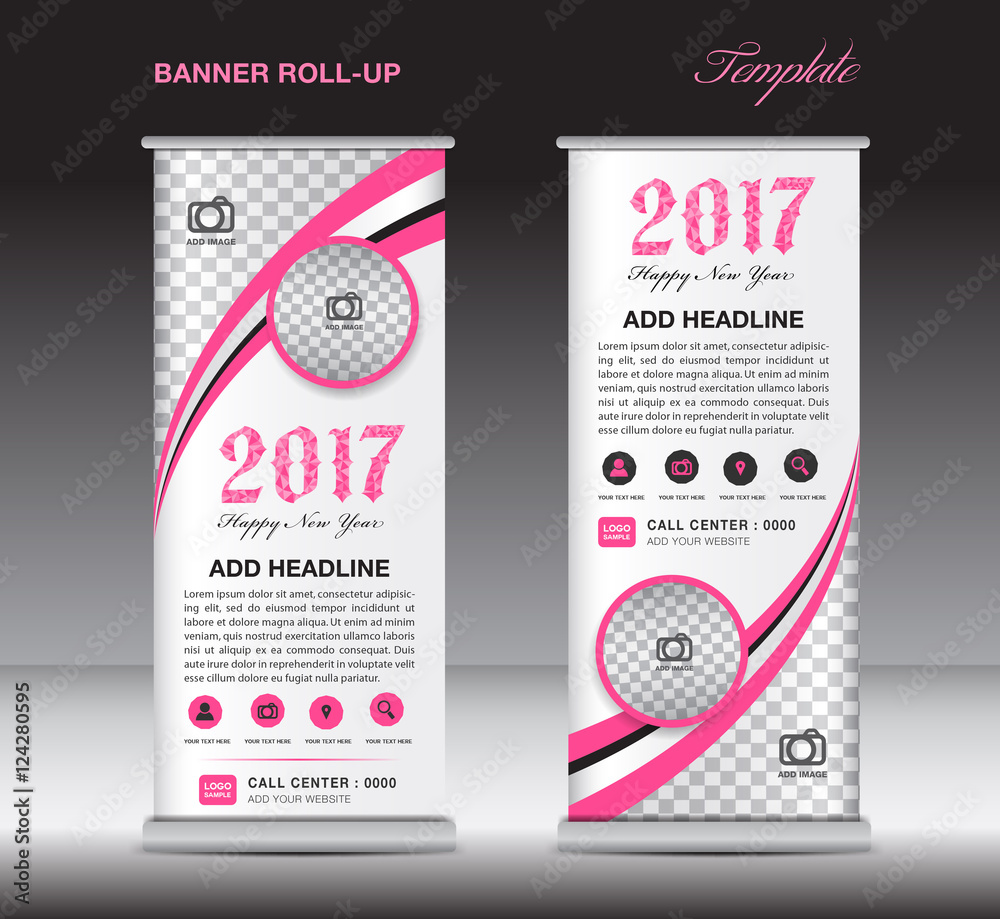 Pink roll up banner template, banner design, stand template, dis Stock ...