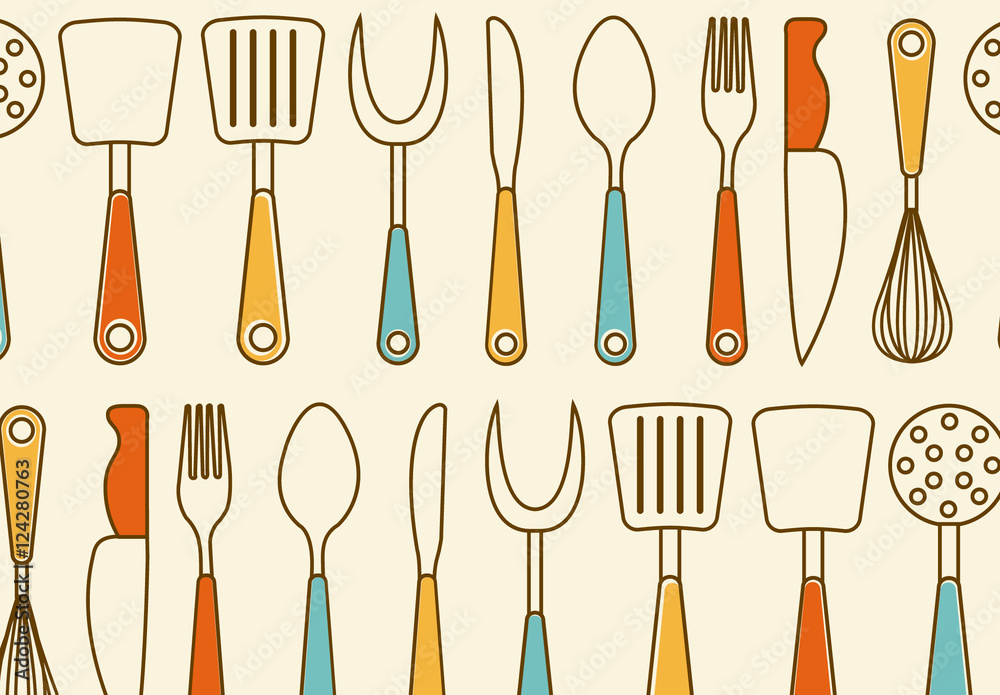 Retro Kitchen Utensil Pattern 1 Stock Template | Adobe Stock