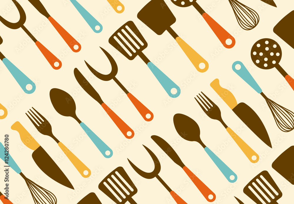 Retro Kitchen Utensils Pattern Stock Template | Adobe Stock