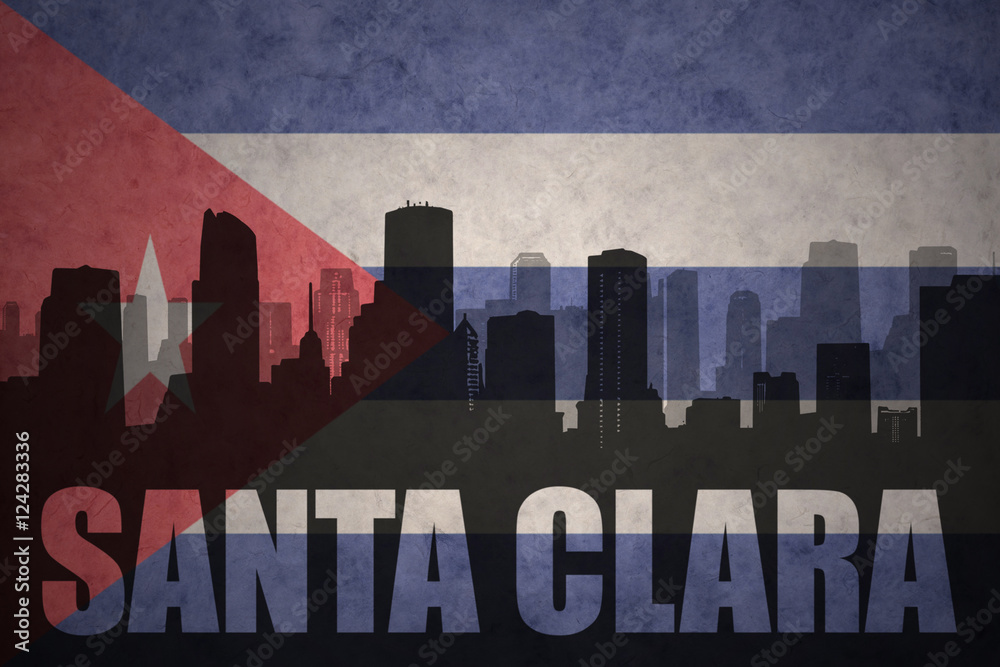 abstract silhouette of the city with text Santa Clara at the vintage ...