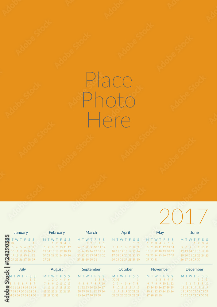 Poster Calendar for 2017, Week Starts Monday, Vector Stationery Design ...