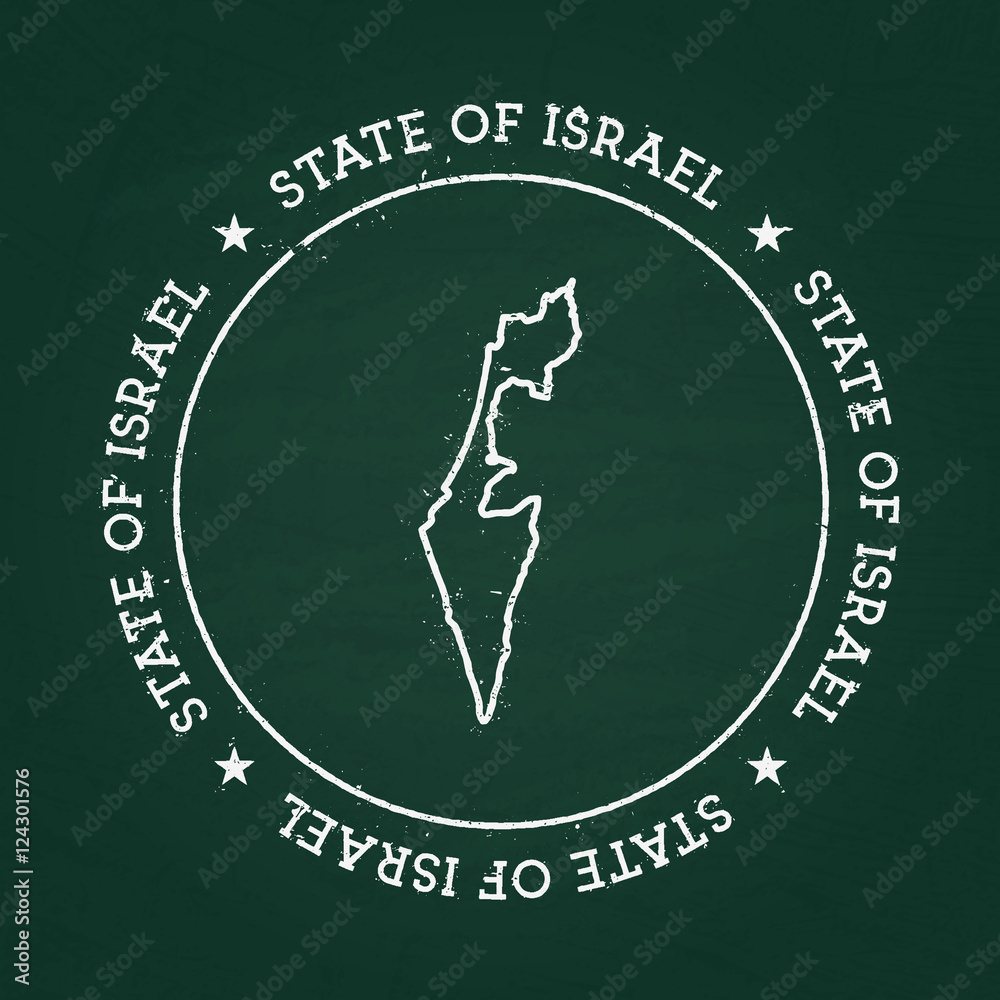 White chalk texture rubber seal with State of Israel map on a green ...