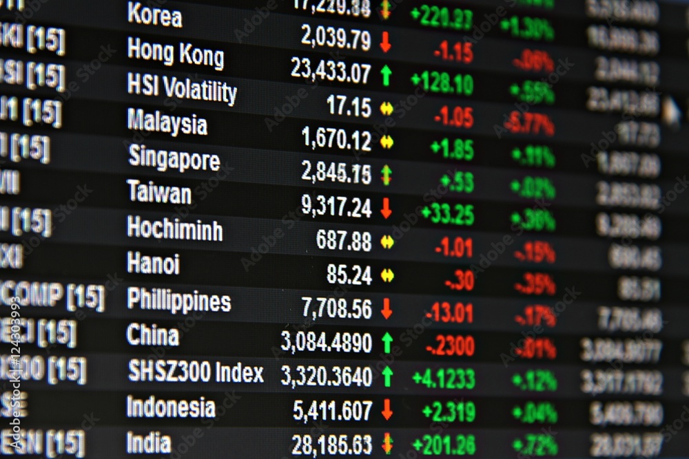 Business or finance background : Display of Asia Pacific stock market ...