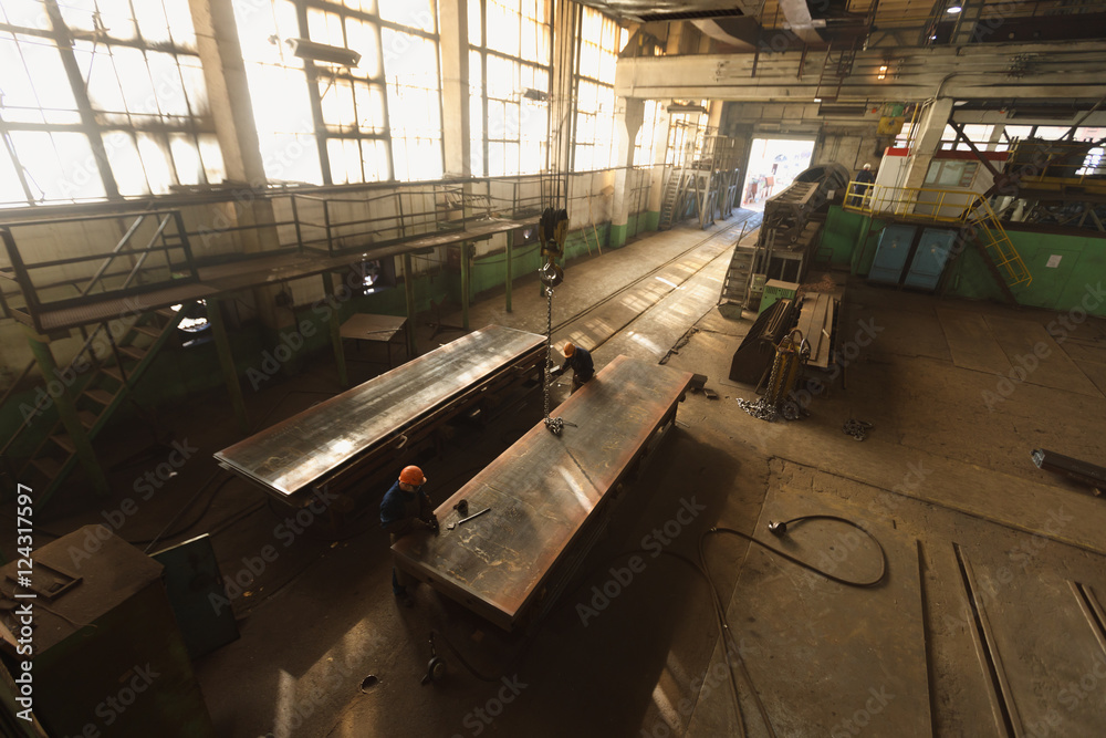 Old metal working factory. Make reservoirs and tanks. Large round metal ...