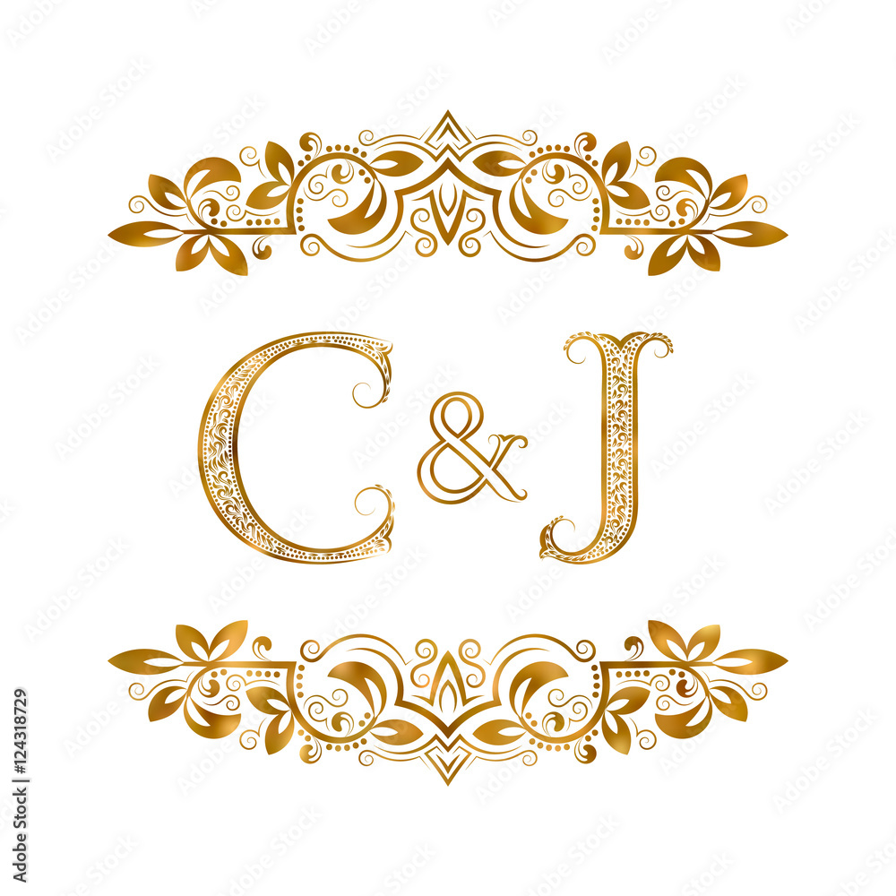 C&J vintage initials logo symbol. Letters C, J, ampersand surrounded ...