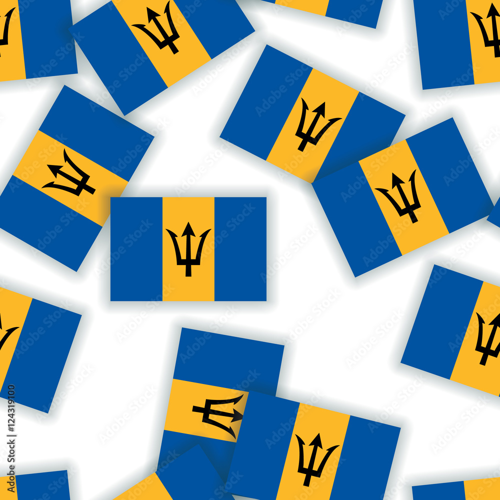 Barbados - Seamless pattern collage of flags with shadows on a w Stock ...