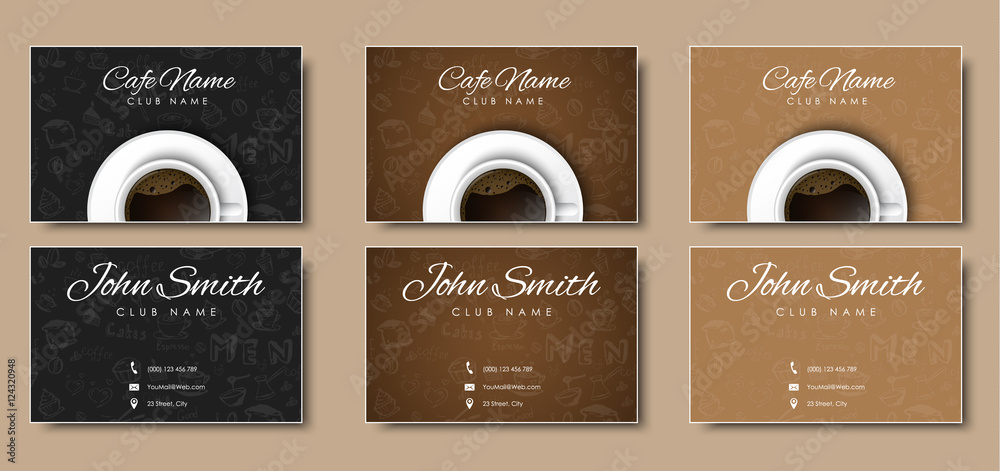 Template coffee cards with hand drawings and a cup Stock Vector | Adobe ...