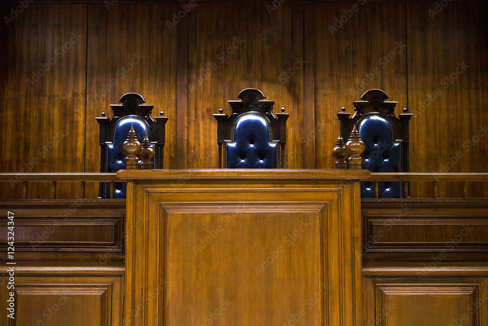 Empty bench with judge chairs in courtroom Stock Photo | Adobe Stock