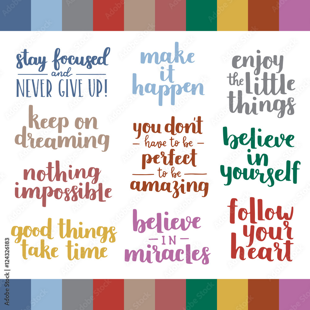 Vector set of inspirational quotes on white isolated background. Autumn ...