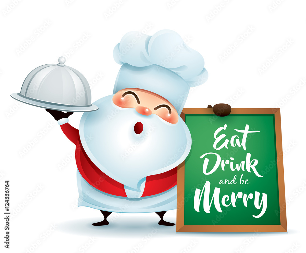 Chef Santa Claus with a serving tray and message board Stock Vector ...