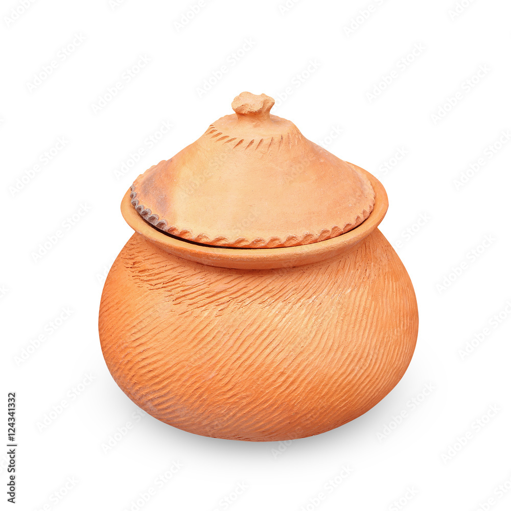 Clay pot with lid isolated on white background Stock Photo | Adobe Stock
