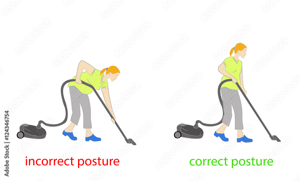 correct posture during cleaning. vector illustration Stock Vector ...