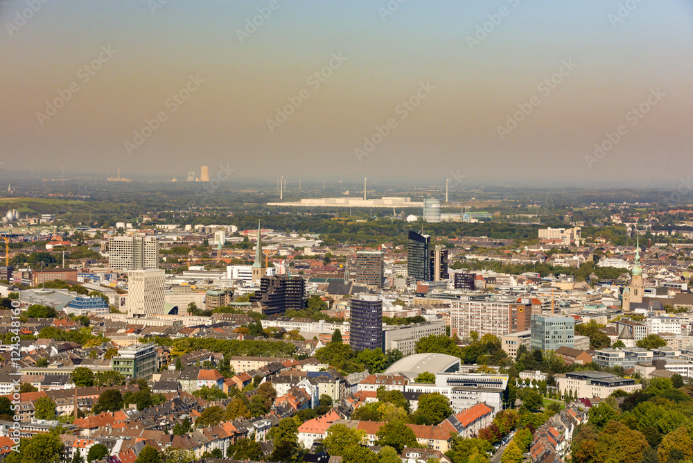 panoramic view of downtown dortmund and stadium, germany Stock-Foto ...
