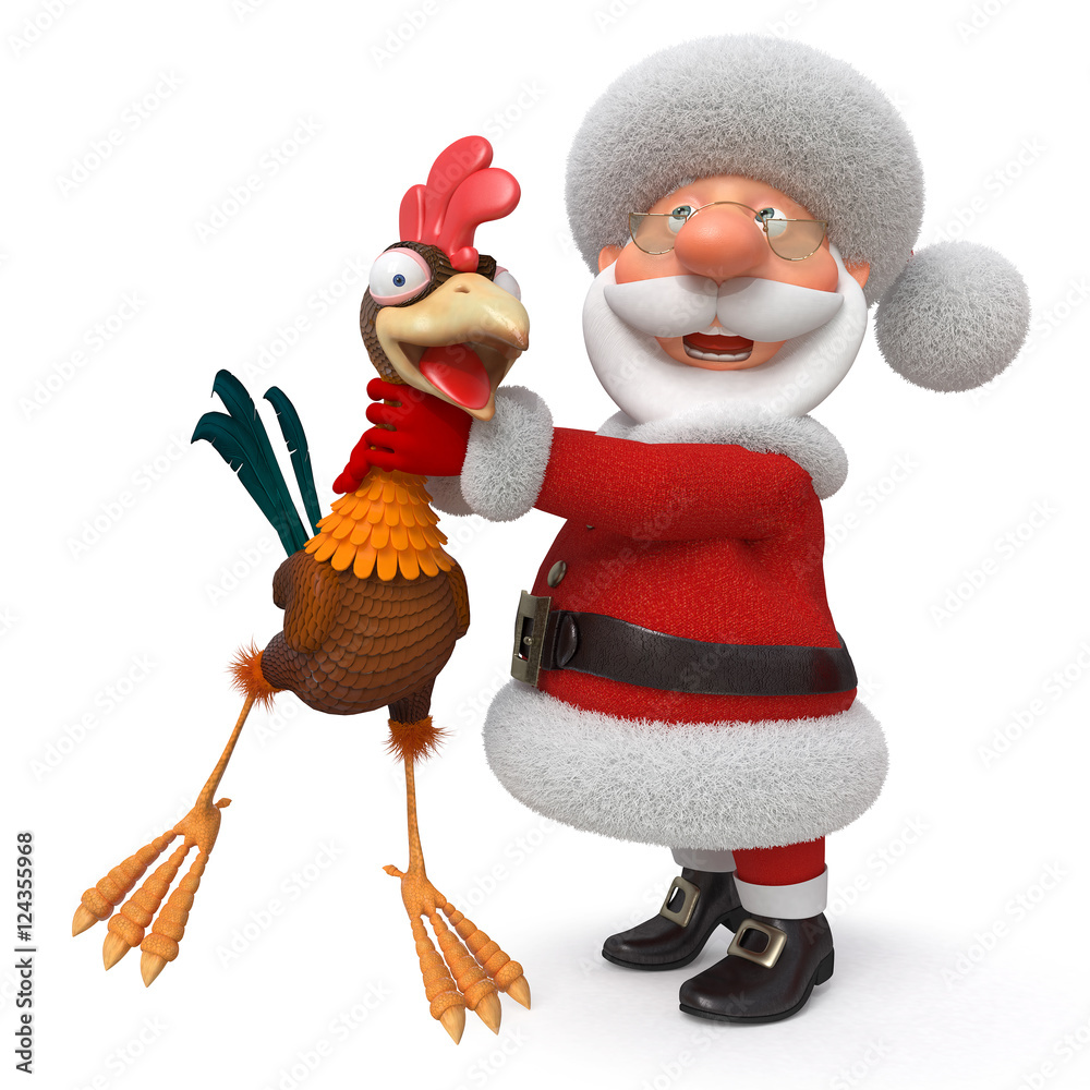 3d illustration Santa Claus and cock Stock Illustration | Adobe Stock