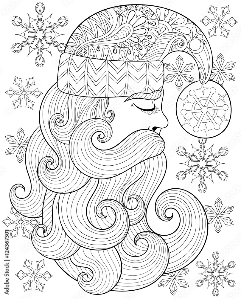 Vector zentangle Santa Claus for adult antistress coloring pages Stock ...