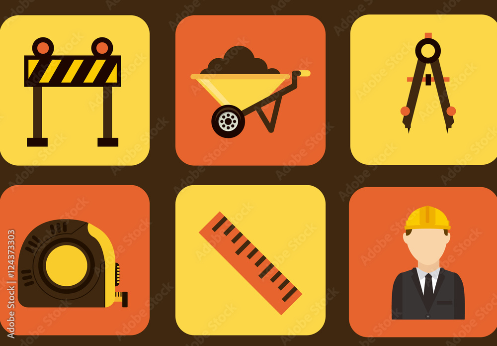 9 Square Construction and Architecture Icons Stock Template | Adobe Stock