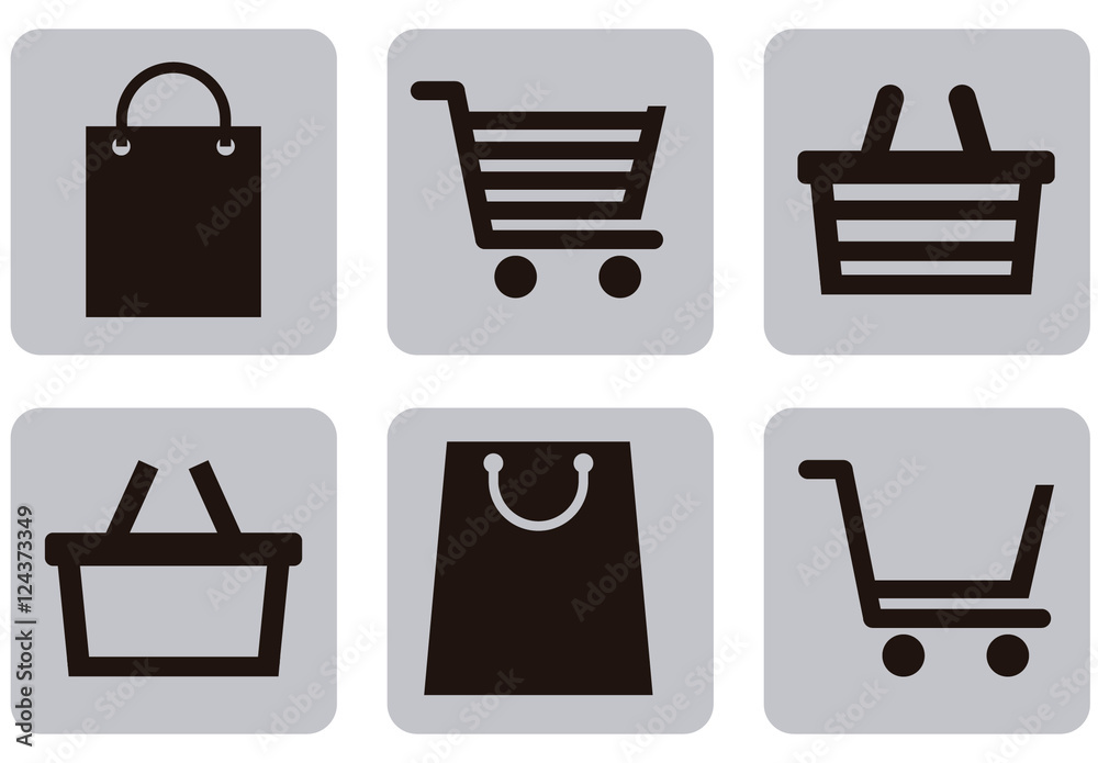 9 Grayscale Shopping Cart and Bag Icons Stock Template | Adobe Stock