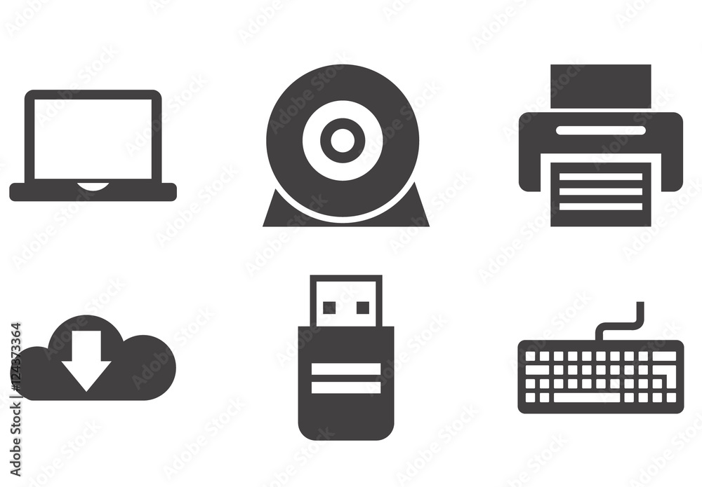 12 Grayscale Web, Media, and Tech Gadget Icons Stock Template | Adobe Stock