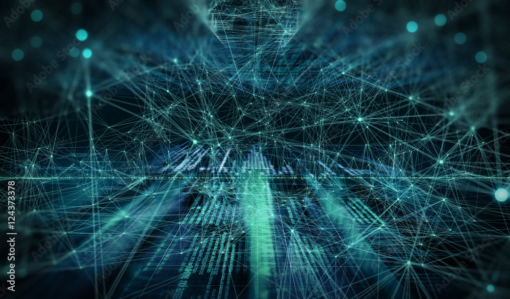 Dark background with connecting code, dots and lines/Abstract dark ...
